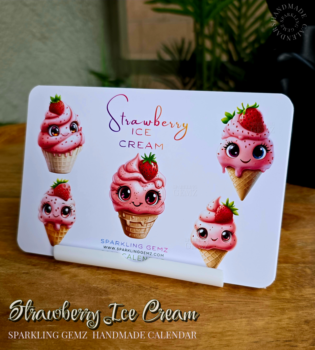 "Strawberry Ice Cream" Handmade Desk Calendar – Sparkling Gemz, LLC